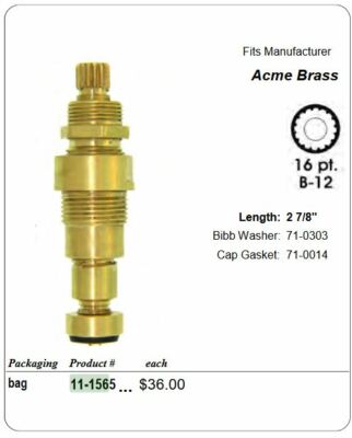 Acme Brass Faucet Stem 11-1565H, Right Hand Hot ,16 pt, 2 and 7/8" | eBay