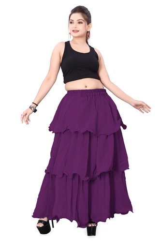 Violet Couleur Mousseline 3 Couche Ventre Danse Jupe Complet Évasé Jupe ...