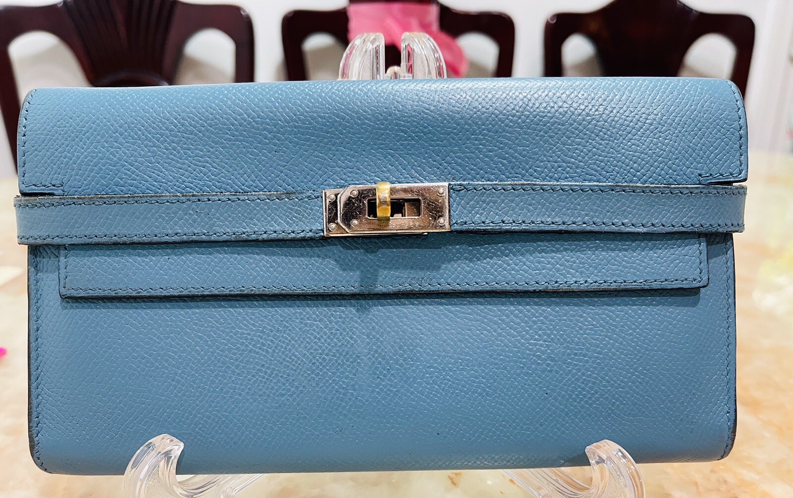 Hermes Kelly Classic Wallet Epsom Blue - Gem
