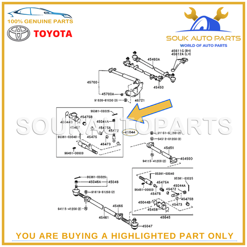 45045-69065 Genuine Toyota END SUB-ASSY, STEERING RELAY ROD, RH ...