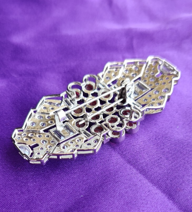 Impressive Red Ruby Statement Brooch Pin 925 SS Lab Created Luxury High ...