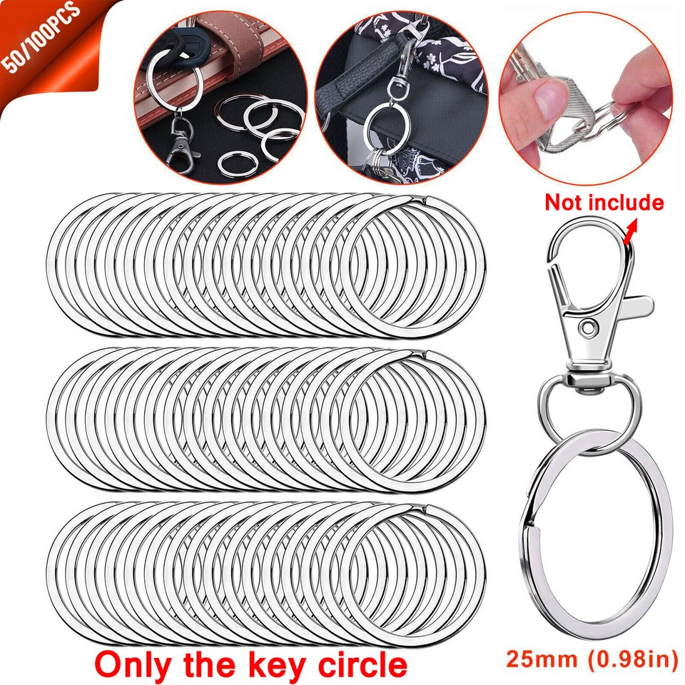 100/50 PCS Stainless Steel Key Rings Split Hoop-30/25/20mm DIY Flat ...