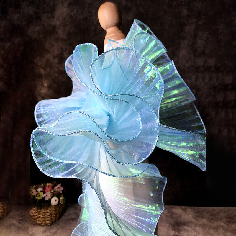 Ruffles Fabric Laser Gradient Mesh Pleated Trimming Crafts Dress Lace ...