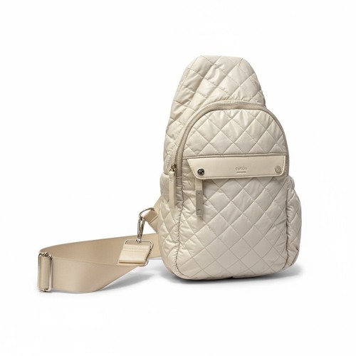 Tutilo New York Quilted Sling Backpack 🎒 Cream Nylon Crossbody | eBay