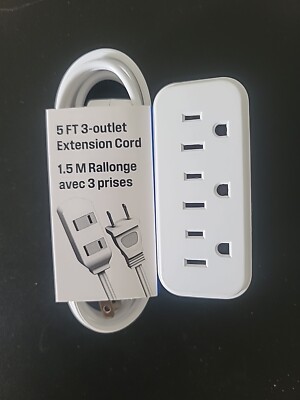 Brand New 5ft 3 Outlet Extension Cord And 3 Grounded Wall Adapter | eBay