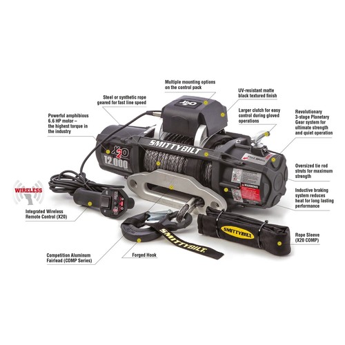 Smittybilt Gen2 X20 Comp Series Winch 10.000lbs with Rope Fairlead and ...