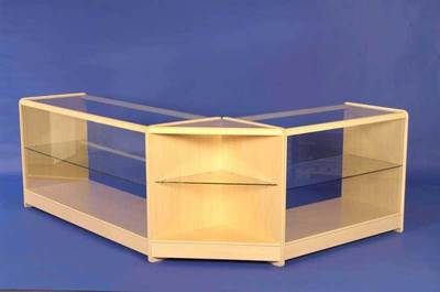 L SHAPED MAPLE GLASS DISPLAY SHOWCASE COUNTER TILL RETAIL CASH SHOP ...
