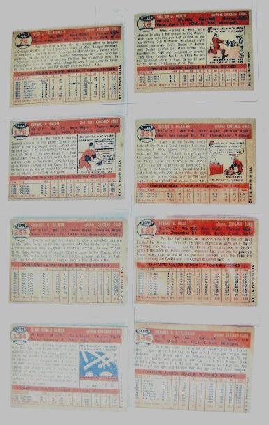 8 CUBS Topps B/B Cards of 1957 # 'S: 16, 74,176, 255, 134, 137, 346 ...