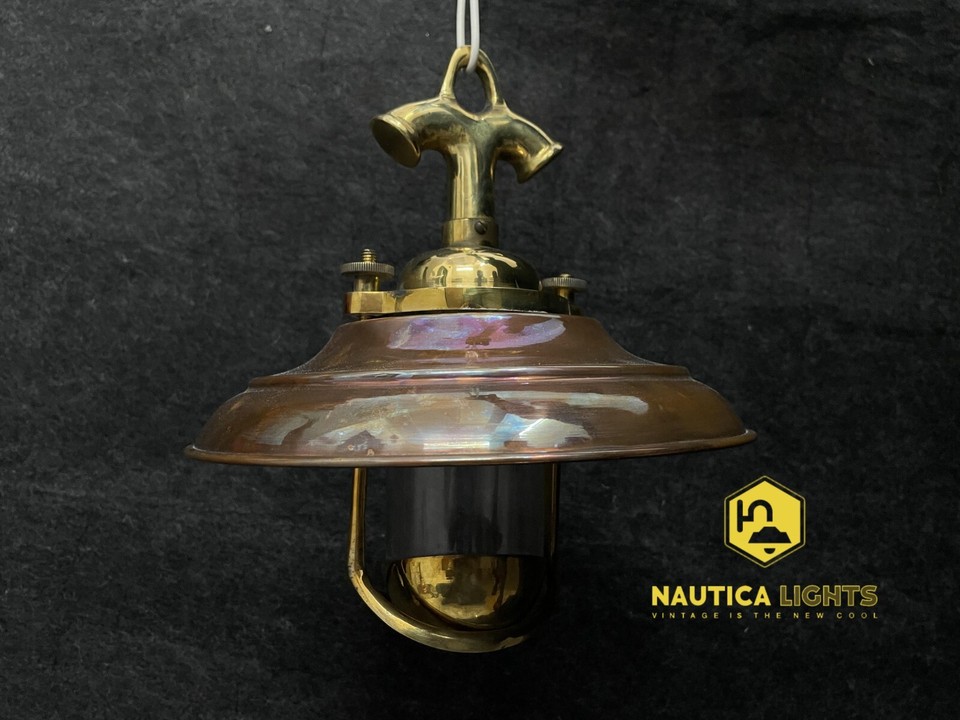 Industrial Solid Brass Hanging Pendant Bulkhead Light With Copper Shade ...