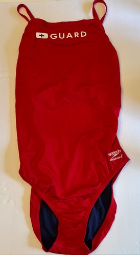 NWT Speedo Endurance 1 Piece Bathing Suit Size 14/40 Red Lifeguard ...