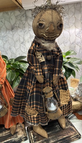 Primitive Handmade Grungy Standing Pumpkin Head Doll Folk Art Handmade ...