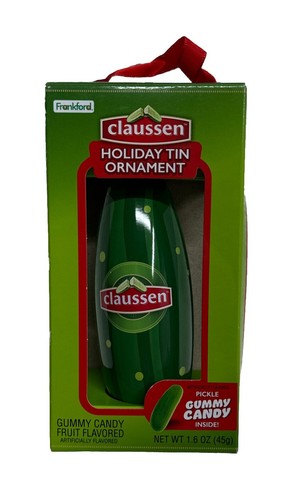 Claussen - Holiday Tin Ornament (with pickle gummy candy) 5/2025 ...