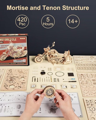 ROKR 3D Wooden Puzzle Mechanical Gear Cruiser Motorcycle Car Model Kit ...