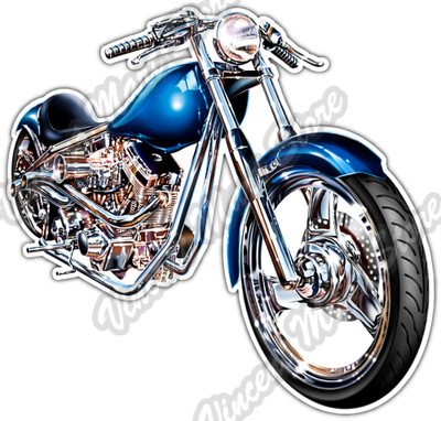 Chopper Motorcycle Blue Bike Biker Engine Car Bumper Vinyl Sticker ...