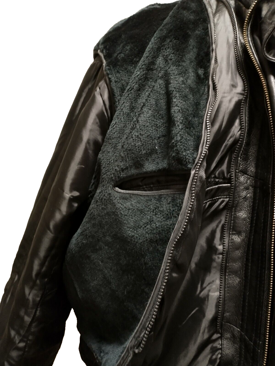 Wilda Men's Black Genuine Leather Zip Out Fur Liner Wilda Men's Black Genuine Leather Zip Out Fur Liner