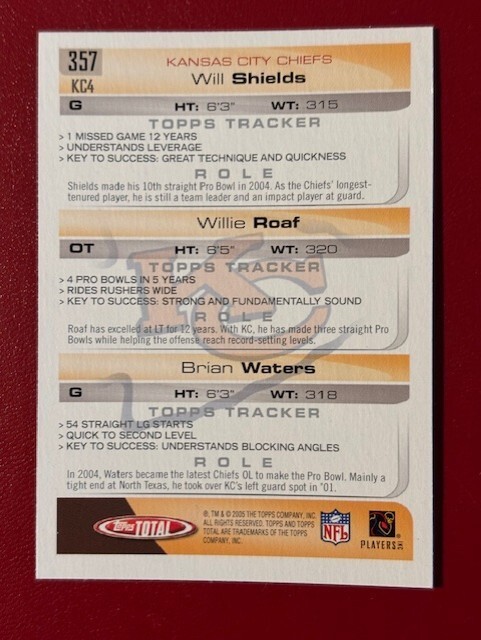 WILL SHIELDS, WILLIE ROAF, BRIAN WATERS Chiefs 2005 Topps Total #357 | eBay
