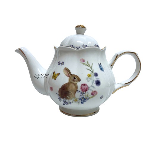 Grace Teaware Meadow Easter Bunny Rabbit 36oz Fine Porcelain Teapot ...