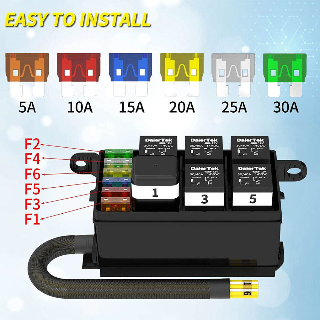 6-Way 24V Auto Waterproof Fuse Relay Holder Box Block 40A Relays with ...