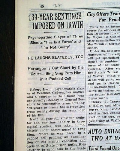 ROBERT GEORGE IRWIN Sculptor Veronica Gedeon MURDERS Sentenced 1937 ...