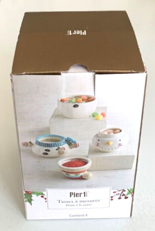 PIER 1 Measuring Cups Set/4 SNOWMAN Hand Painted Shiny Holiday Stacking ...