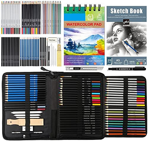 76pc Art Supply Set - Sketching & Drawing Kit with Tutorial Book ...
