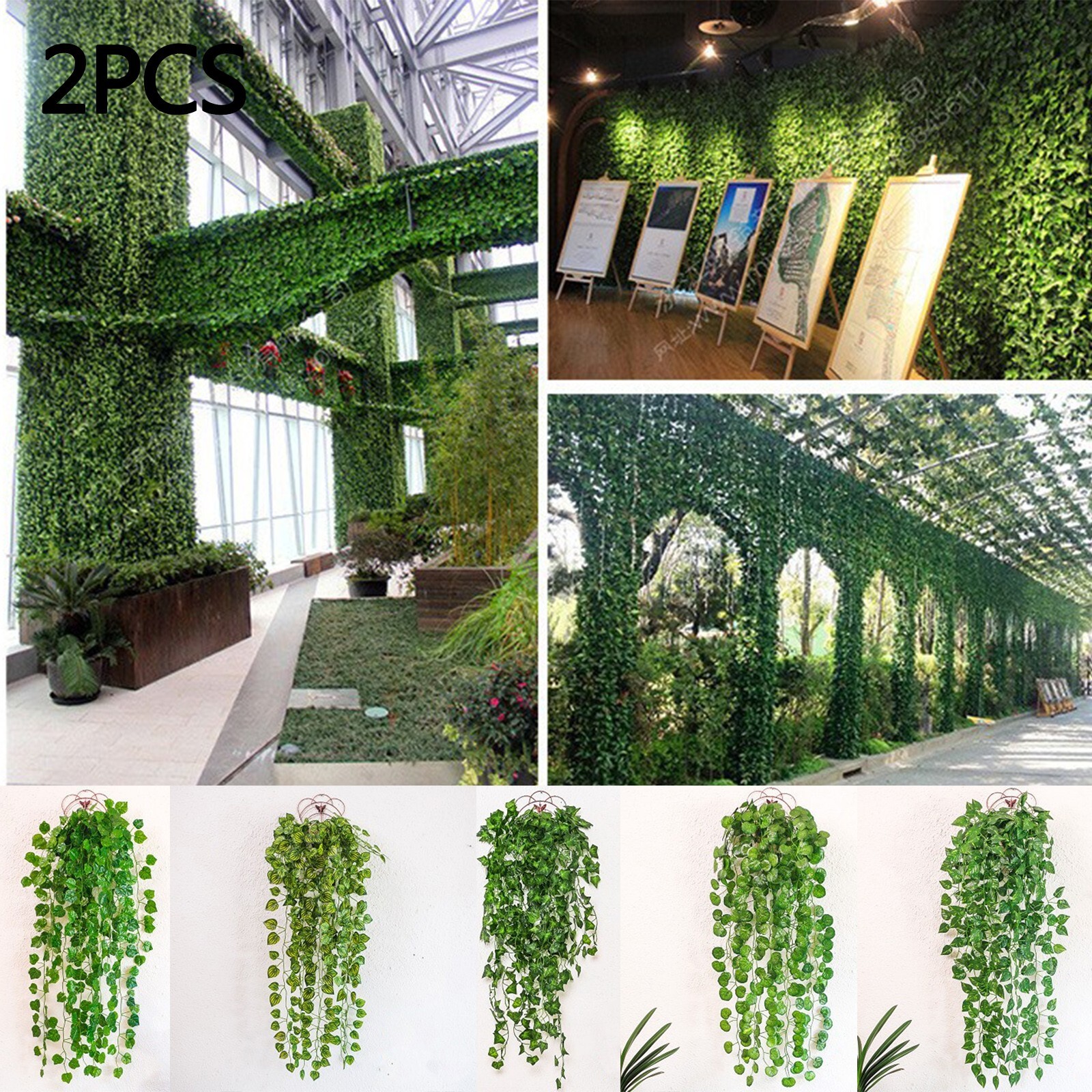 2x Artificial Fake Hanging Vine Plant Leaves Garland Home Garden Wall ...