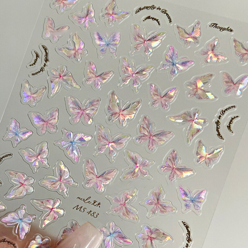 1pcs 5D Relief Shell Light Butterfly Nail Stickers Laser Colored ...