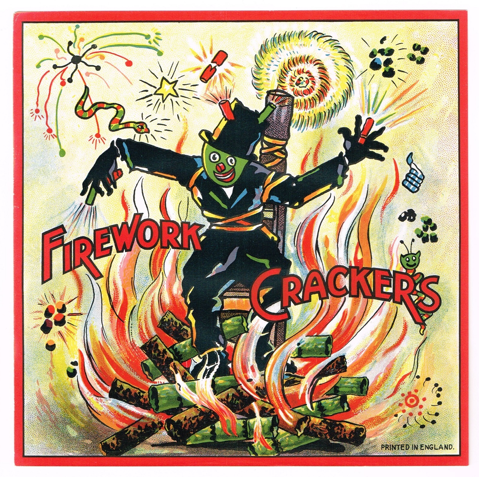 ORIGINAL LABEL VINTAGE CRACKERS 1930S ENGLAND UK FIREWORKS SCARECROW ...