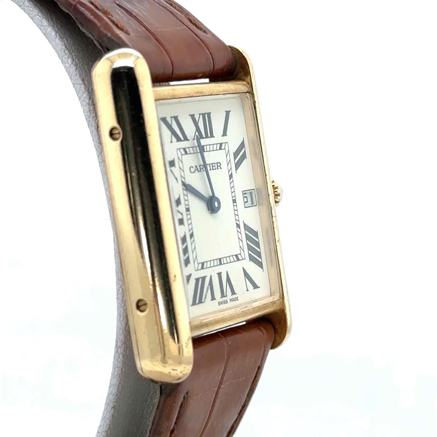 Cartier Tank Louis Quartz Large 18k Yellow Gold Silver Dial Men's Watch ...
