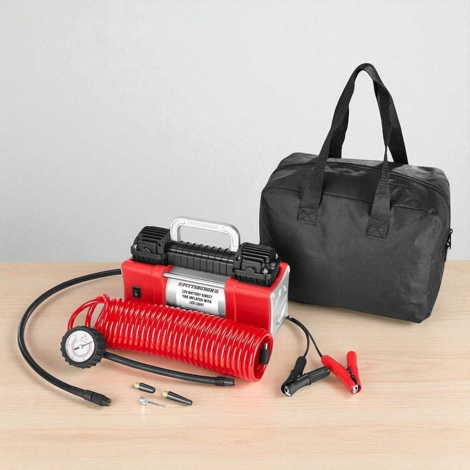 12V Battery-Direct Tire Inflator with LED Light Tire Air Inflator Pump ...