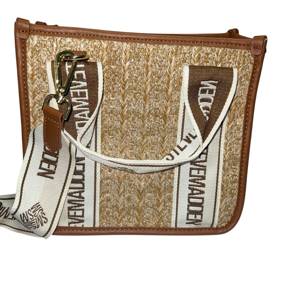 Steve Madden BWEBBER Straw Tote Crossbody Bag Beige/Brown w/Credit Card ...