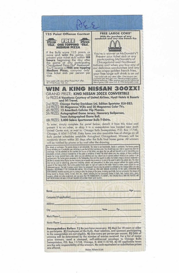 Chicago Bulls vs Washington Bullets Unused Basketball Ticket from 11/5 ...