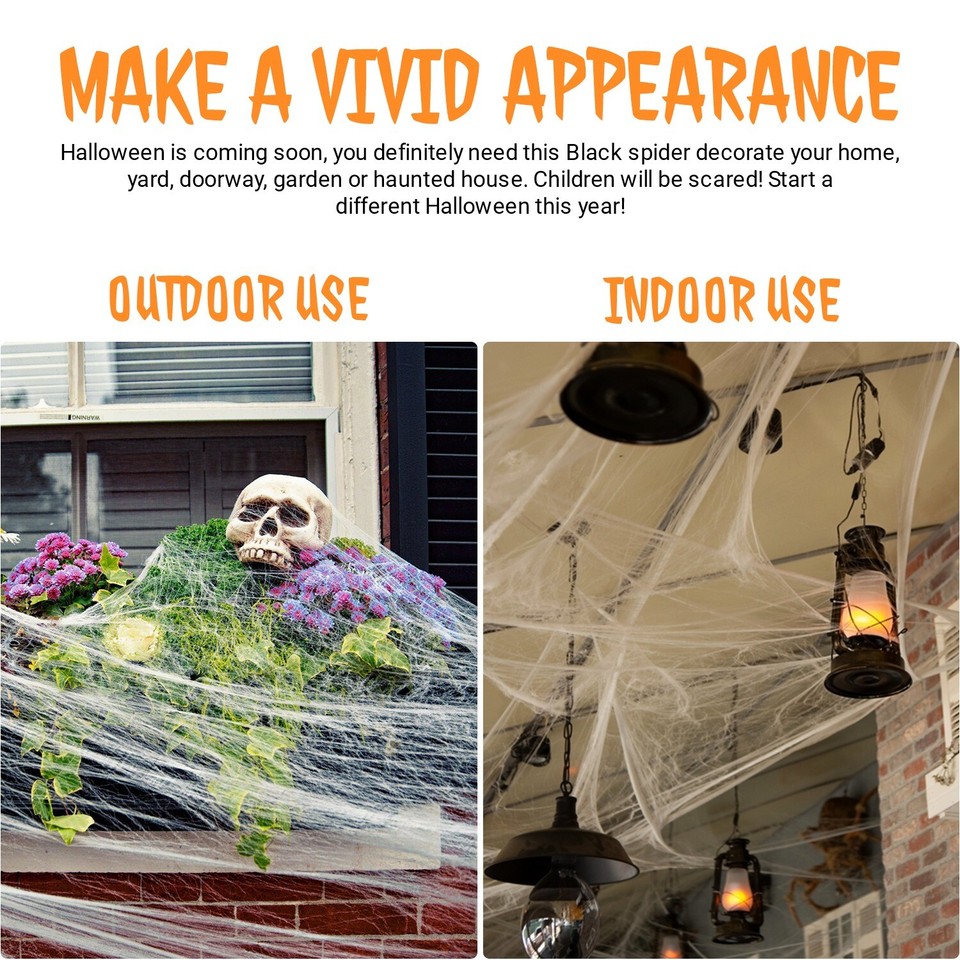 HALLOWEEN DECORATION SPIDER WEB SPIDERS STRETCHABLE COBWEB FANCY DRESS ...