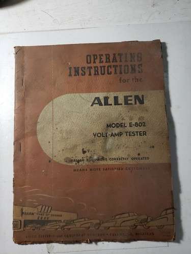 Allen Model E-802 Volt Amp Tester Operating Instructions Tune Up Manual ...