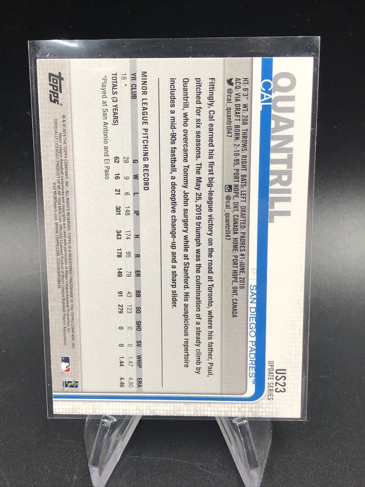 2019 Topps Update Series #US23 Cal Quantrill Rookie Card SAN DIEGO ...