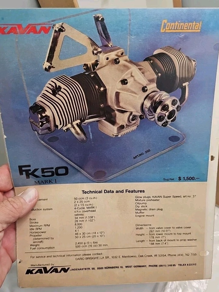 Kavan Fk50 Continental Twin Four Stroke Engine For R/c Model airplane ...