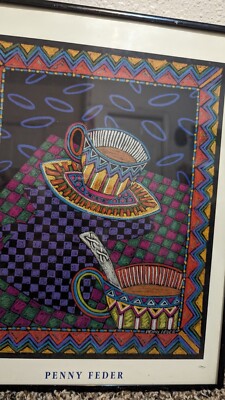 Vintage Framed Art -Penny Feder Teacup Series- Wild Bright Colors | eBay