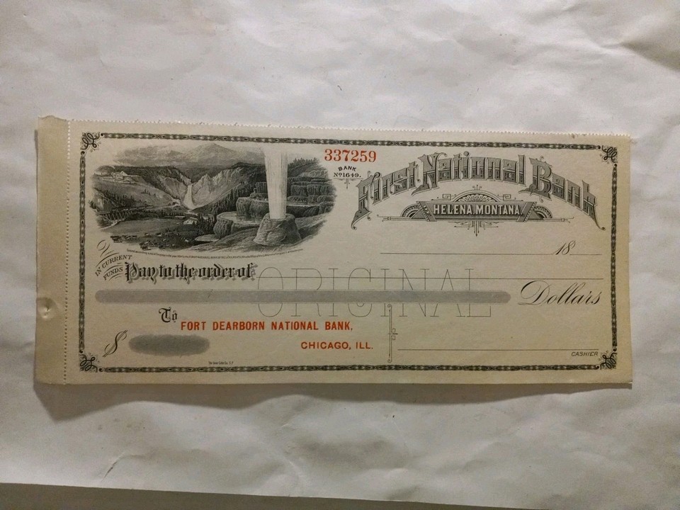 First National Bank Helena Montana 1880's UNC Check Americana Beautiful ...