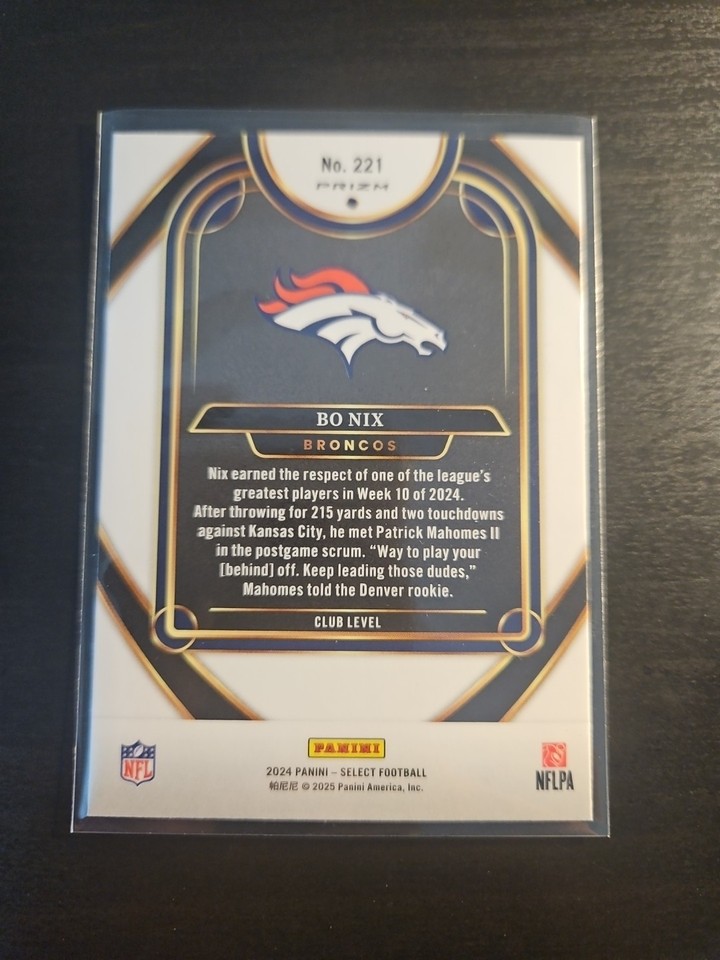 2024 Select #221 Club Level Bo Nix RC Red & Yellow Shock Prizm Broncos ...
