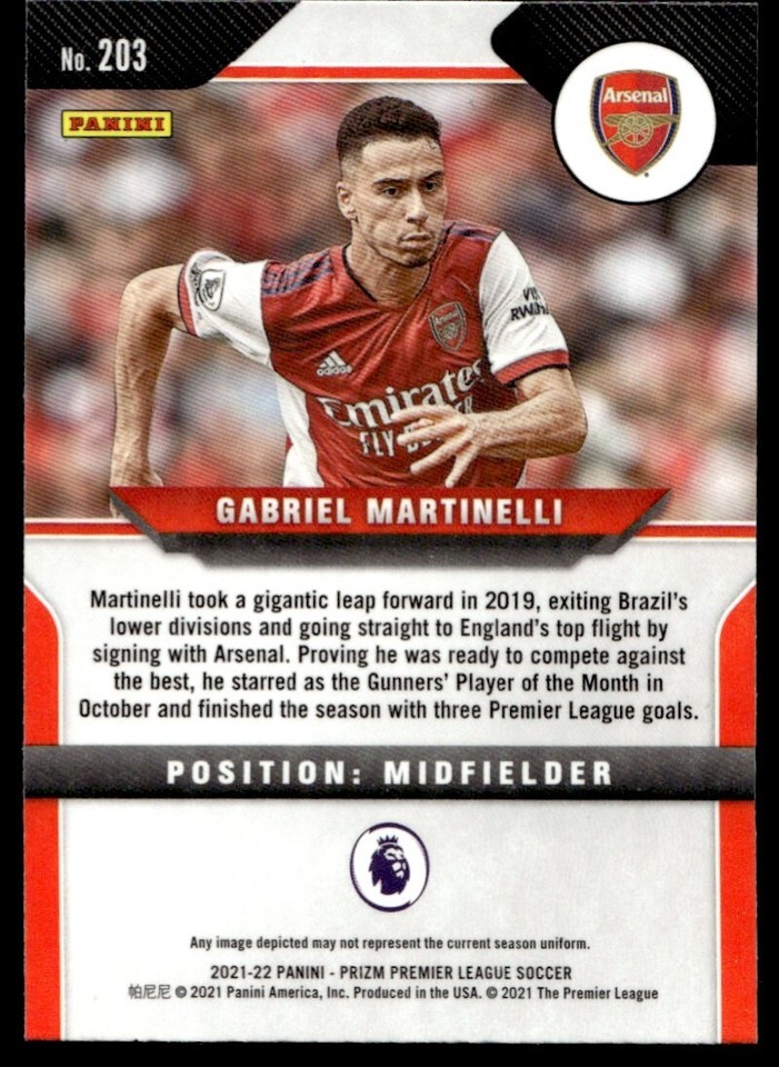2021 Panini Prizm Gabriel Martinelli Rookie A1 Arsenal FC #203 | eBay