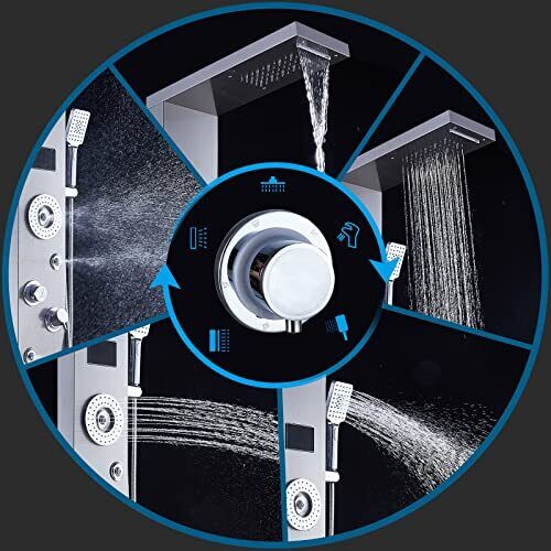 Elloandallo Led Rainfall Waterfall Shower Head Rain Massage System With