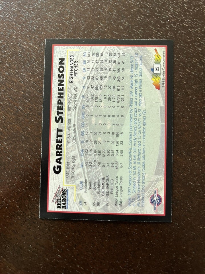 Garrett Stephenson RC 1998 Q Cards #25 Scranton-WB Red Barons Rookie ...