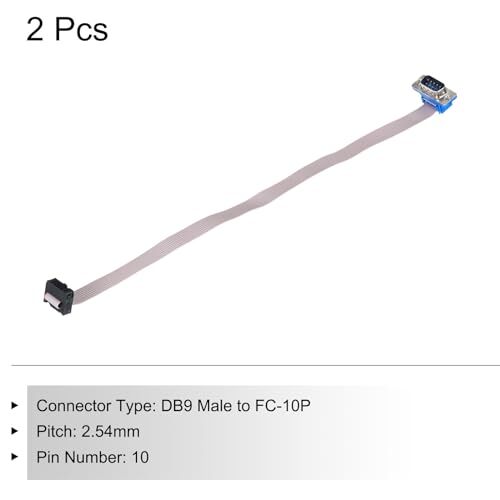 Pcs 10Pin Flat Ribbon Cable Grey DB9 Male to FC-10P.54mm Pitch 30cm ...