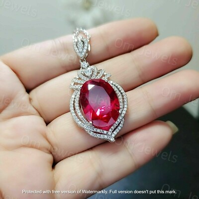 2.50Ct Oval Cut Large Red Ruby Pendant Necklace 14K White Gold Finish ...
