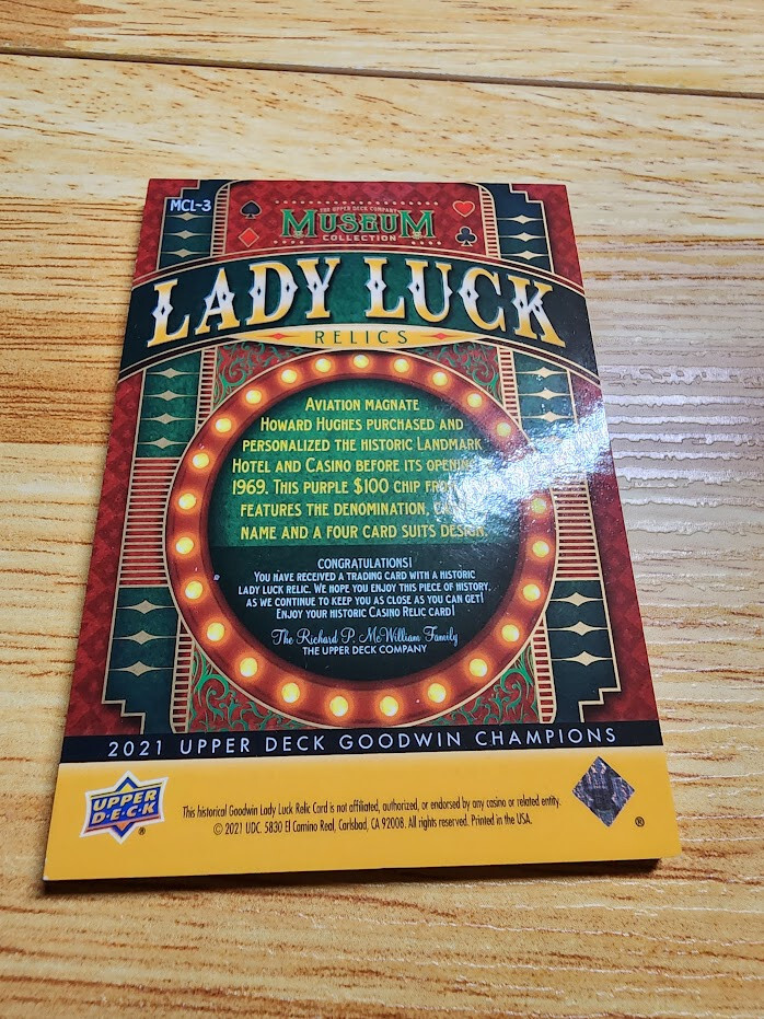 2021 Upper Deck UD Goodwin Museum Lady Luck MCL-3 Vegas Landmark Casino ...