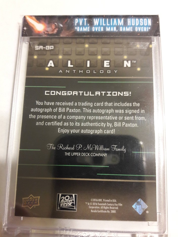 ALIENS Commemorative Label For BILL PAXTON'S AUTOGRAPH | eBay