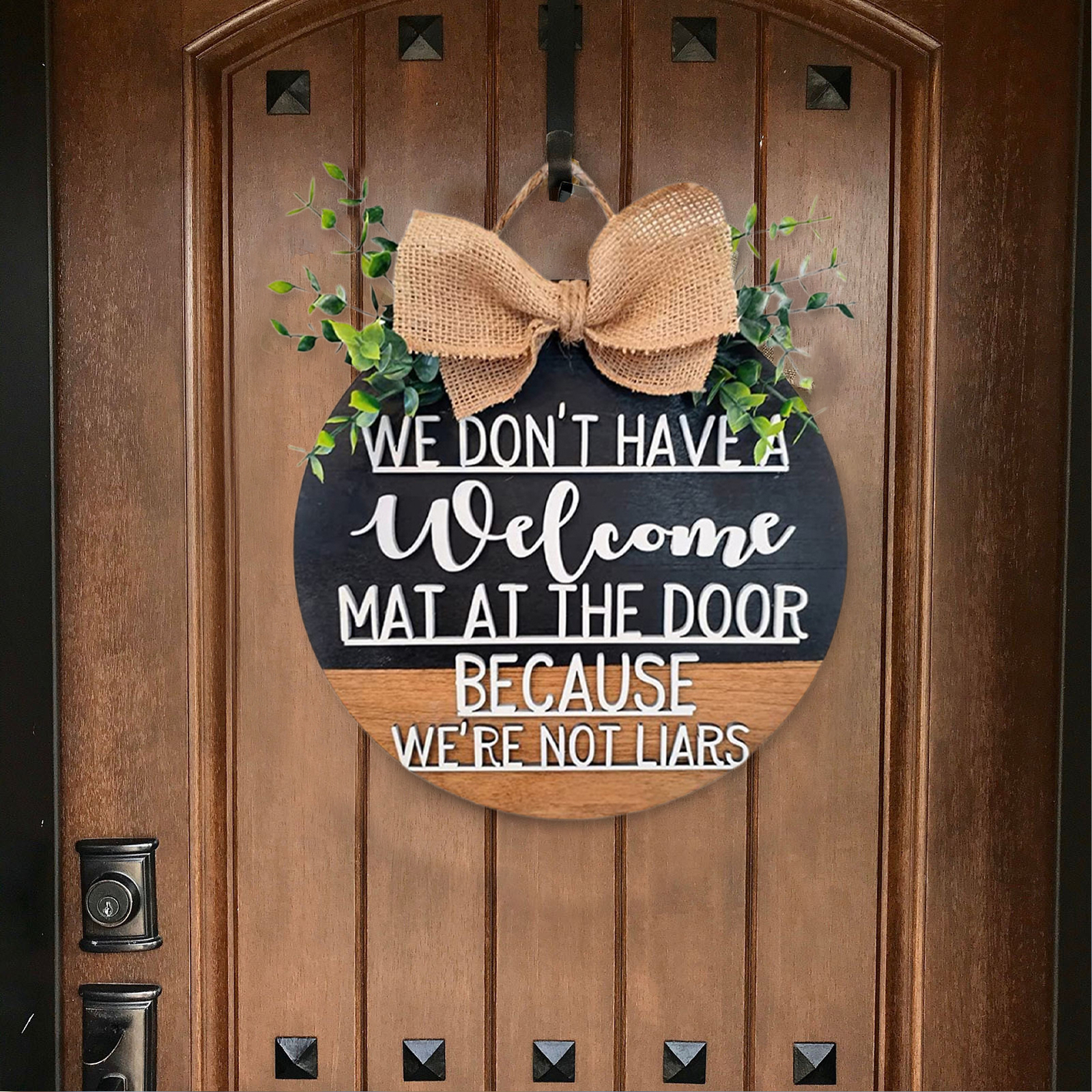 Door Sign Bow Greeting Gate Front Door Welcome Wreath Sign Plaid Burlap ...