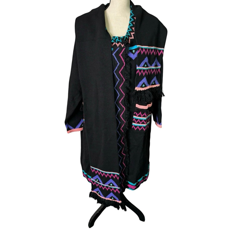 Anthony Original Sweater Scarf Set 2X Black Embroidered Cultural Long ...