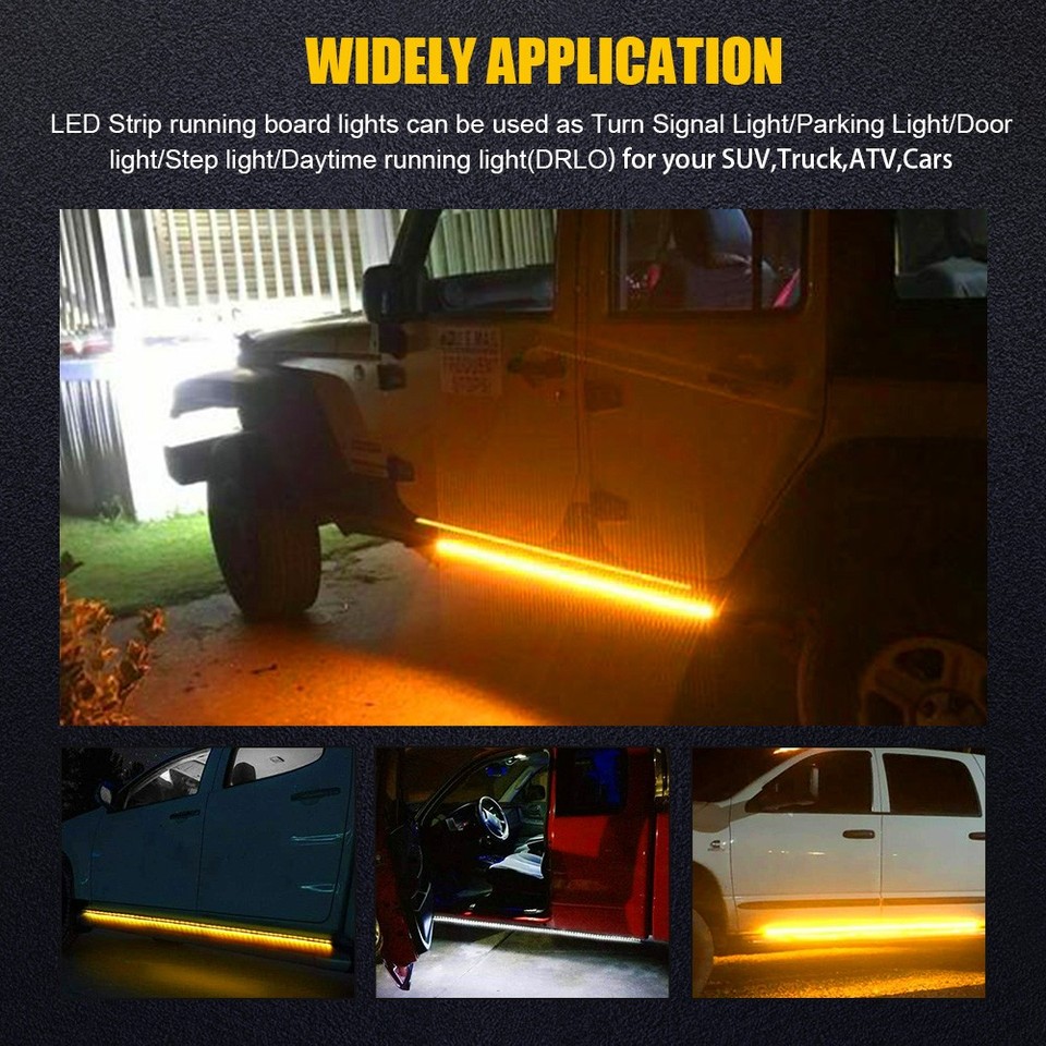 2x 70" Amber & White Running LED Light Board DRL Side Strip Step Bar ...