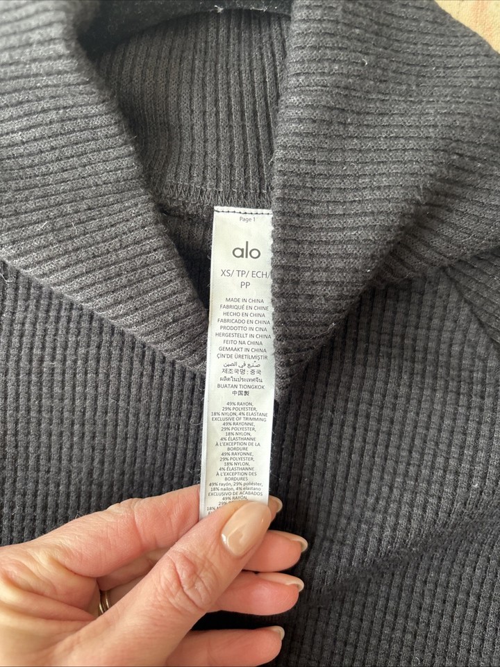 Alo Waffle Weekend Escape Mock Neck Long Sleeve, Black, New $138 | eBay